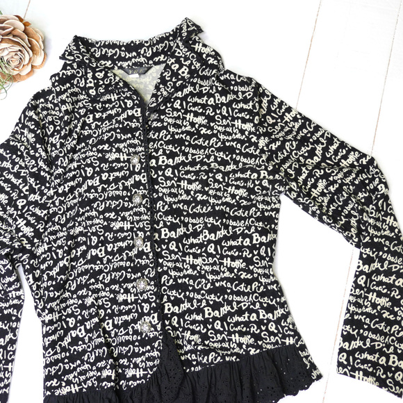 Vintage | Jackets & Coats | Script Writing Jacket Black And White ...